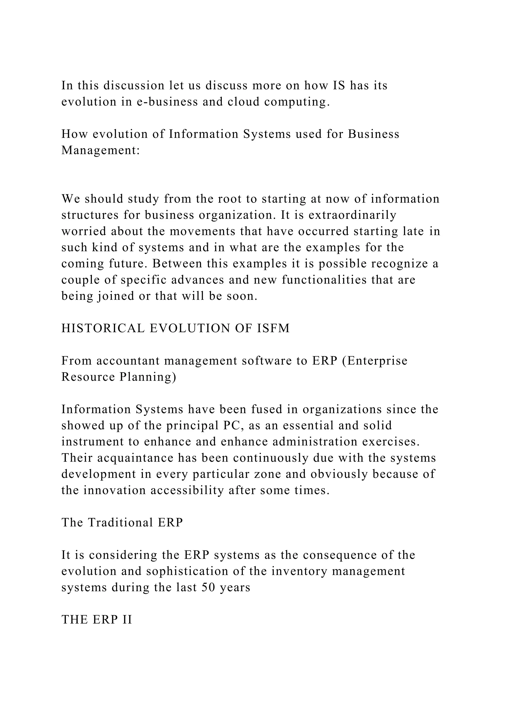 Evolution of Information SystemsTo start with, what is Infor | DOCX