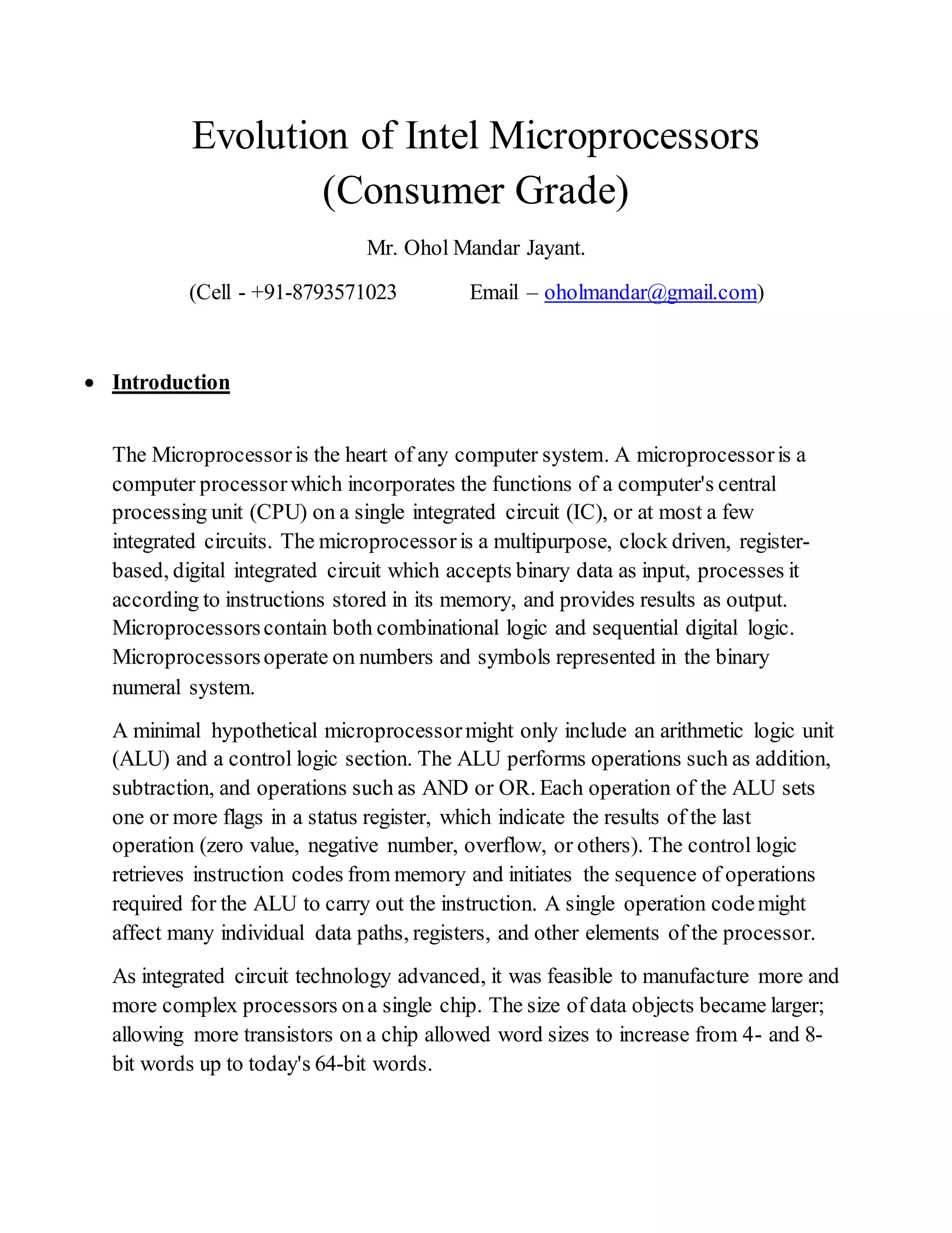 Evolution of Intel Microprocessors (Consumer Grade) | DOCX | Computing | Technology & Computing