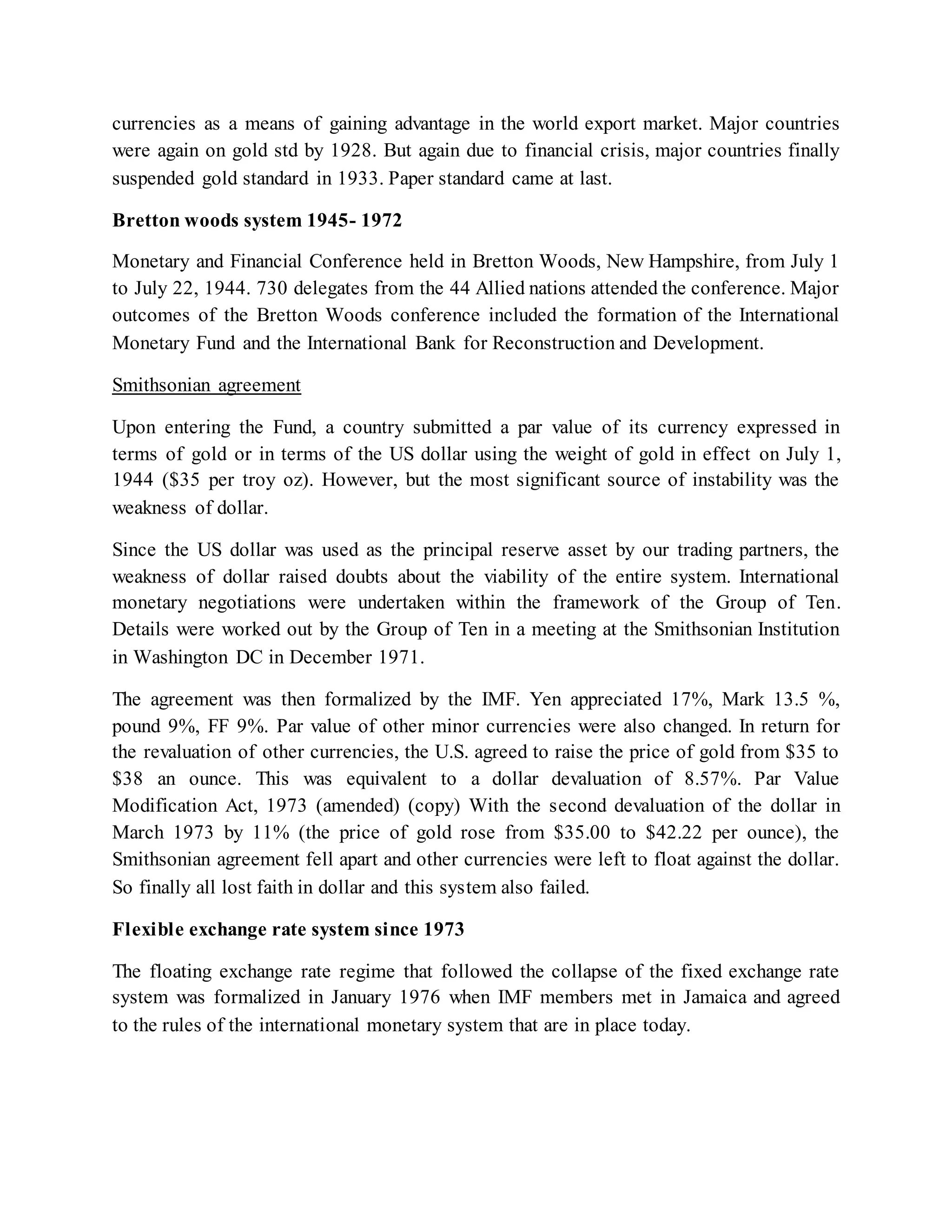 Evolution of international monetary system | DOCX