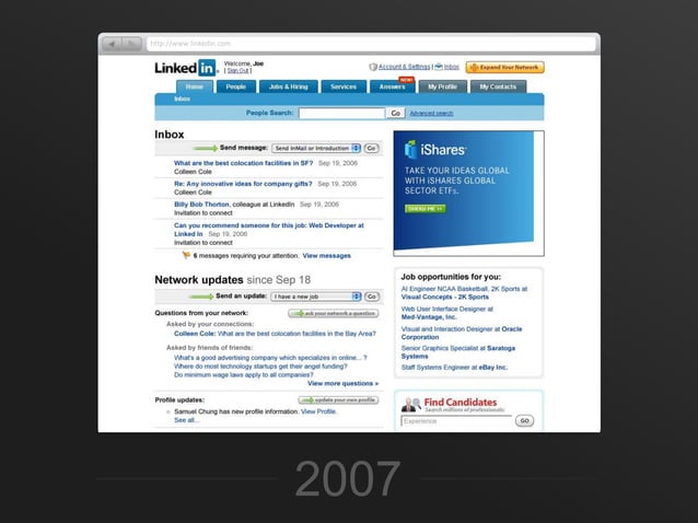 Evolution of the LinkedIn homepage (2003-2013)