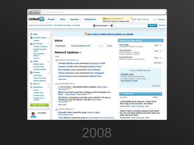 Evolution of the LinkedIn homepage (2003-2013)