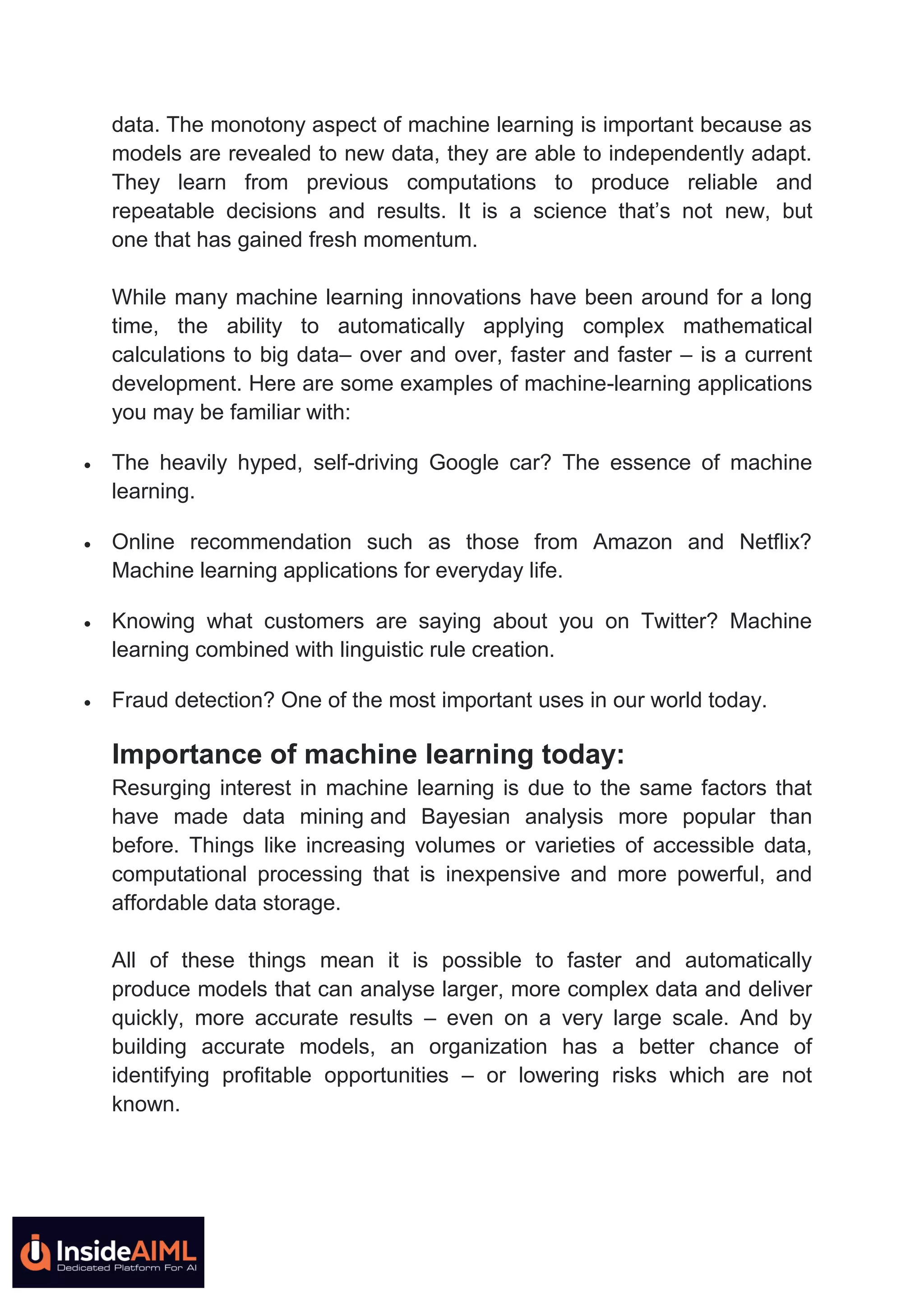 Evolution of Machine Learning - InsideAIML | PDF