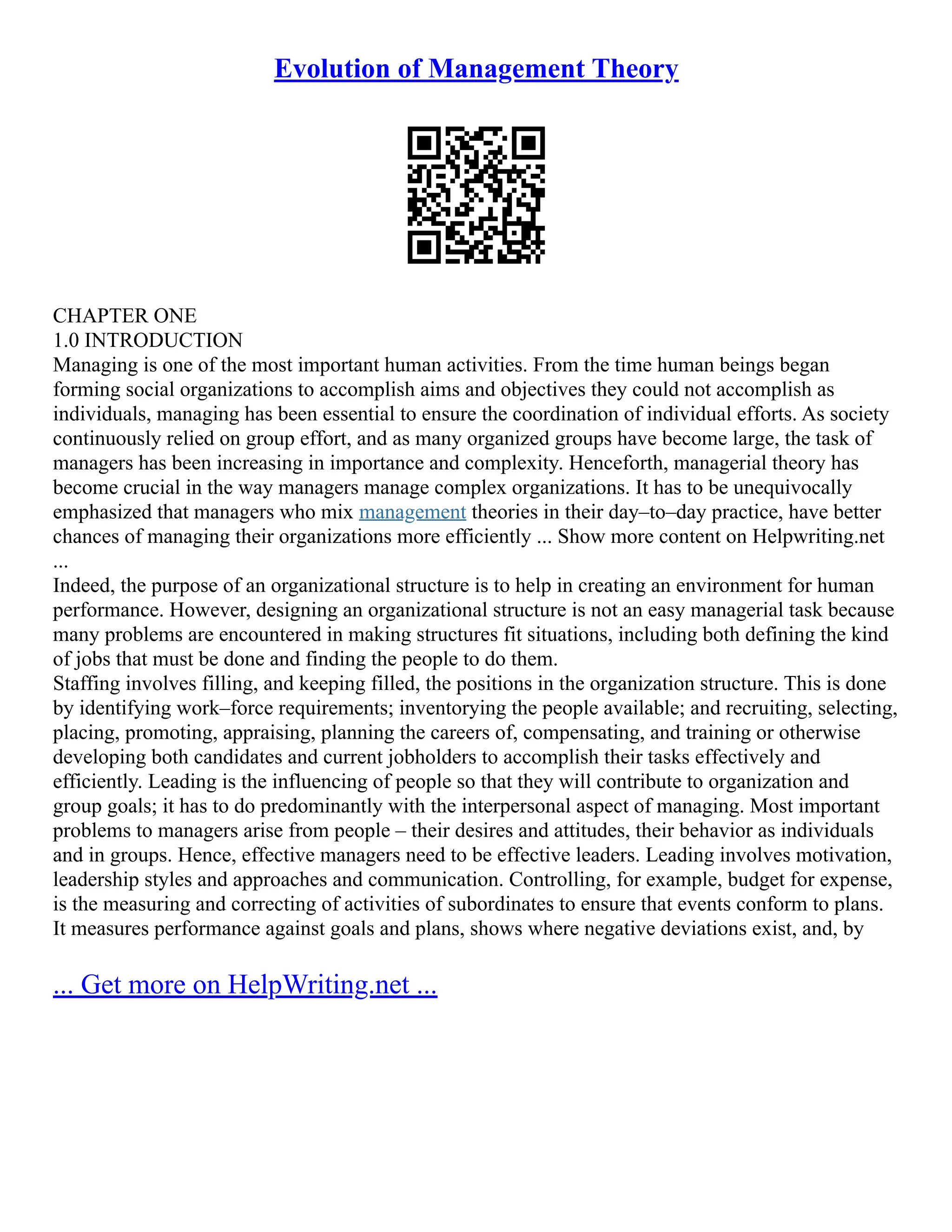 Evolution Of Management Theory | PDF