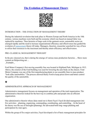 Evolution Of Management Theory | PDF