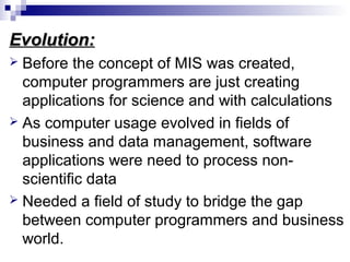 Evolution of mis | PPT