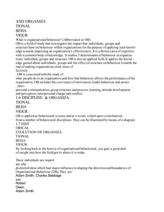 Evolution of organisational behaviour | DOCX | Business Administration ...