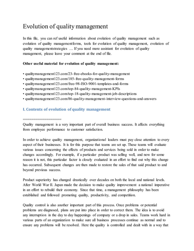 Evolution of quality management | DOCX