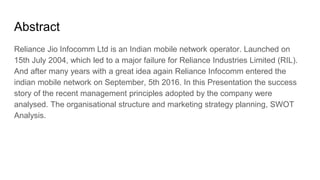 Evolution of reliance Jio infocomm Ltd. | PPT