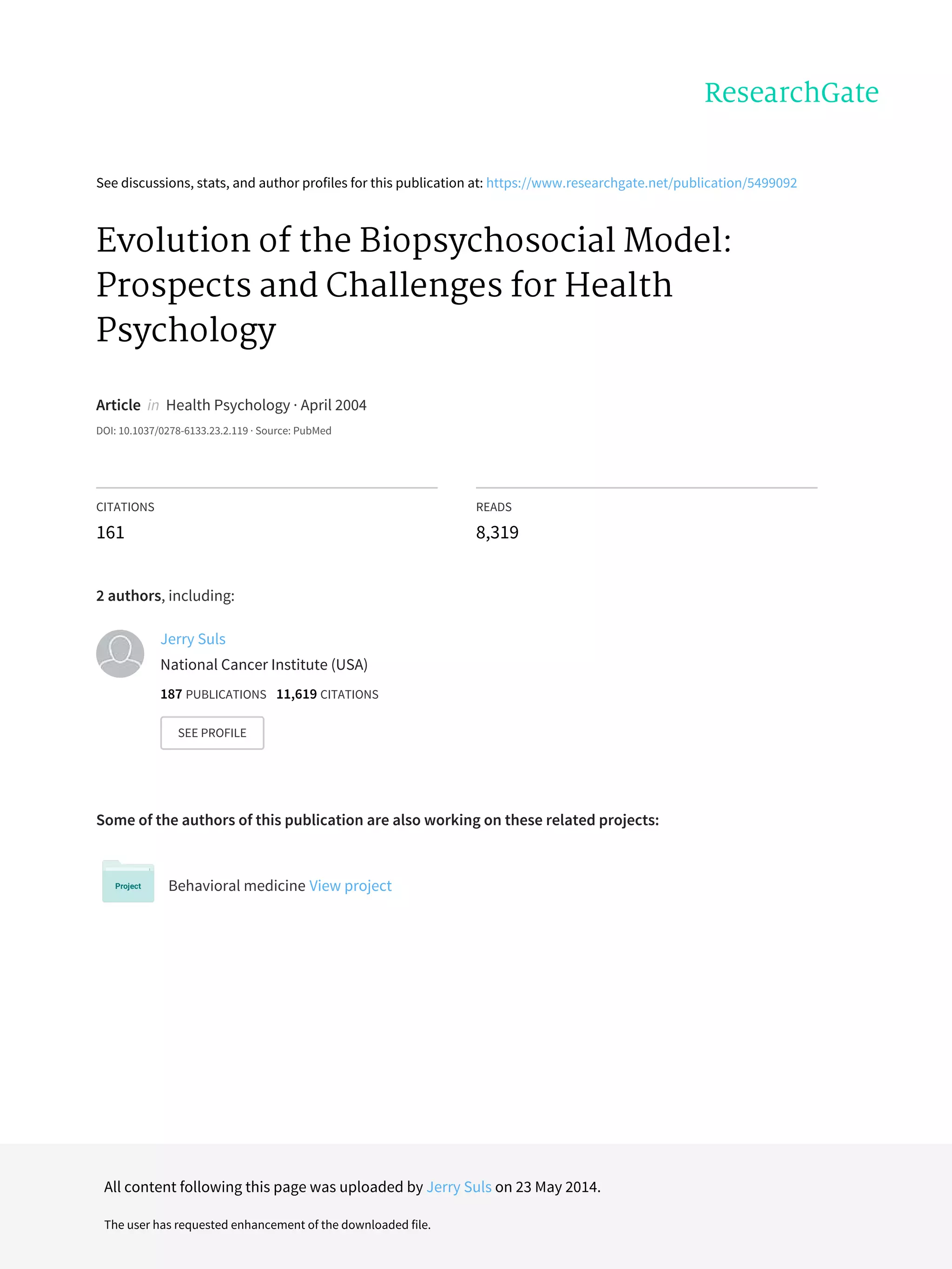 Evolution of the biopsychosocial model: prospects and challenges for ...