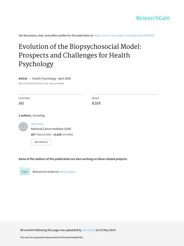 Evolution of the biopsychosocial model: prospects and challenges for ...