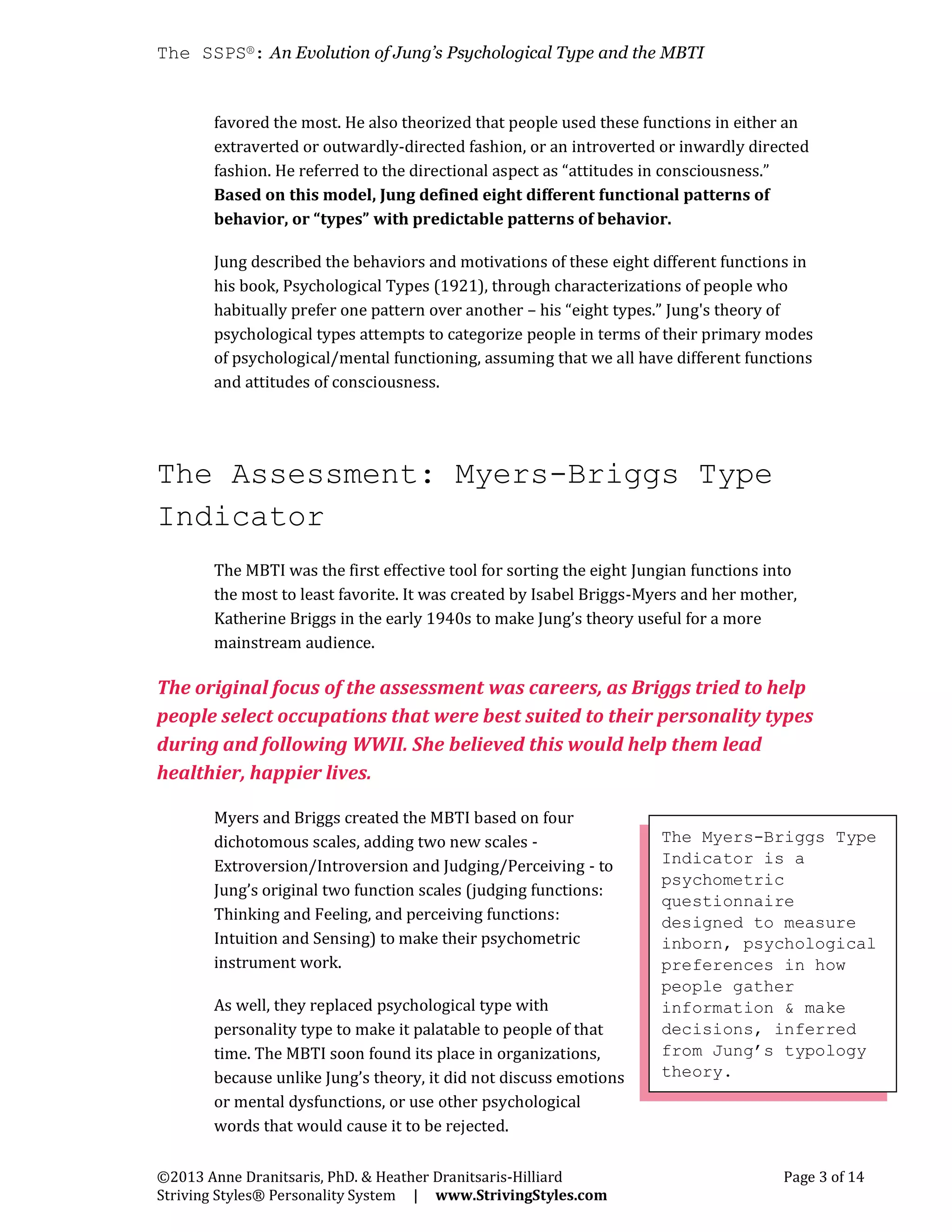 Evolution of the Jung's Typology and the Myers-Briggs Type Indicator ...
