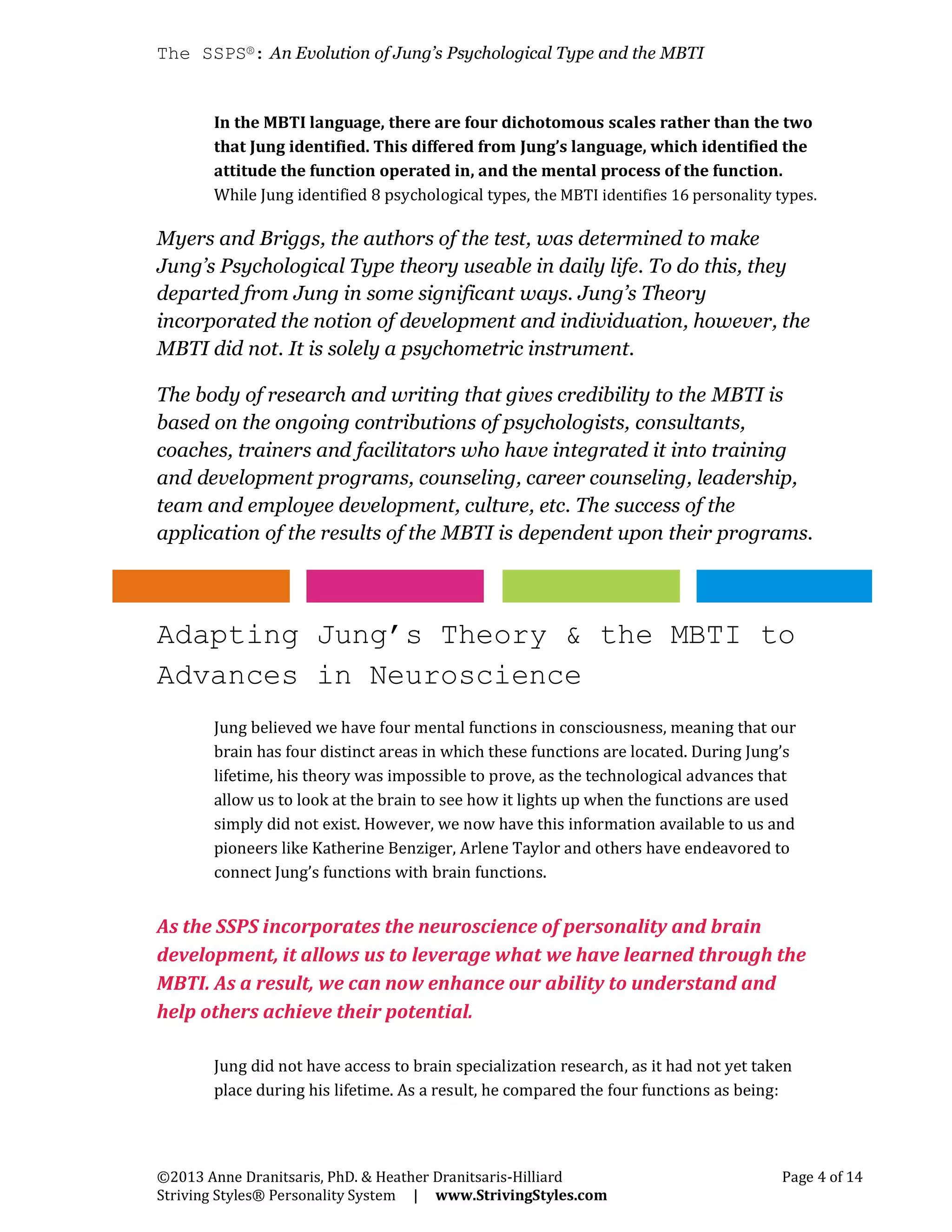 Evolution of the Jung's Typology and the Myers-Briggs Type Indicator ...