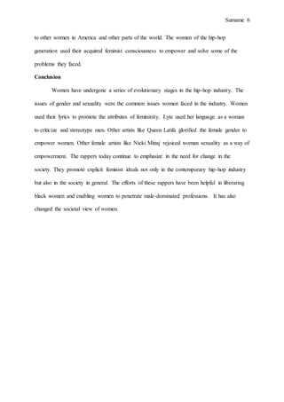 Evolution of women’s role in hip hop | DOCX