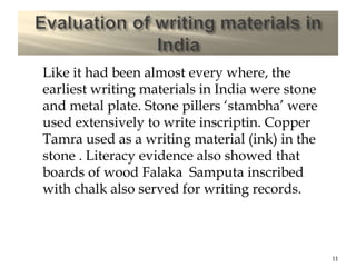 Evolution of writing materials with emphasis to india project ignou | PPSX