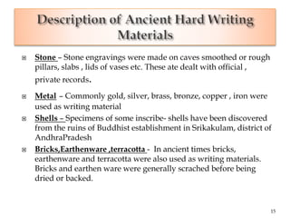 Evolution of writing materials with emphasis to india project ignou | PPSX