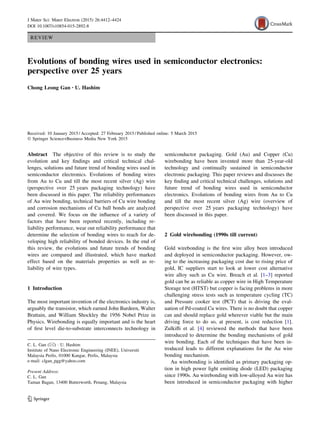 Evolutions of bonding wires used in semiconductor electronics perspective over 25 years | PDF