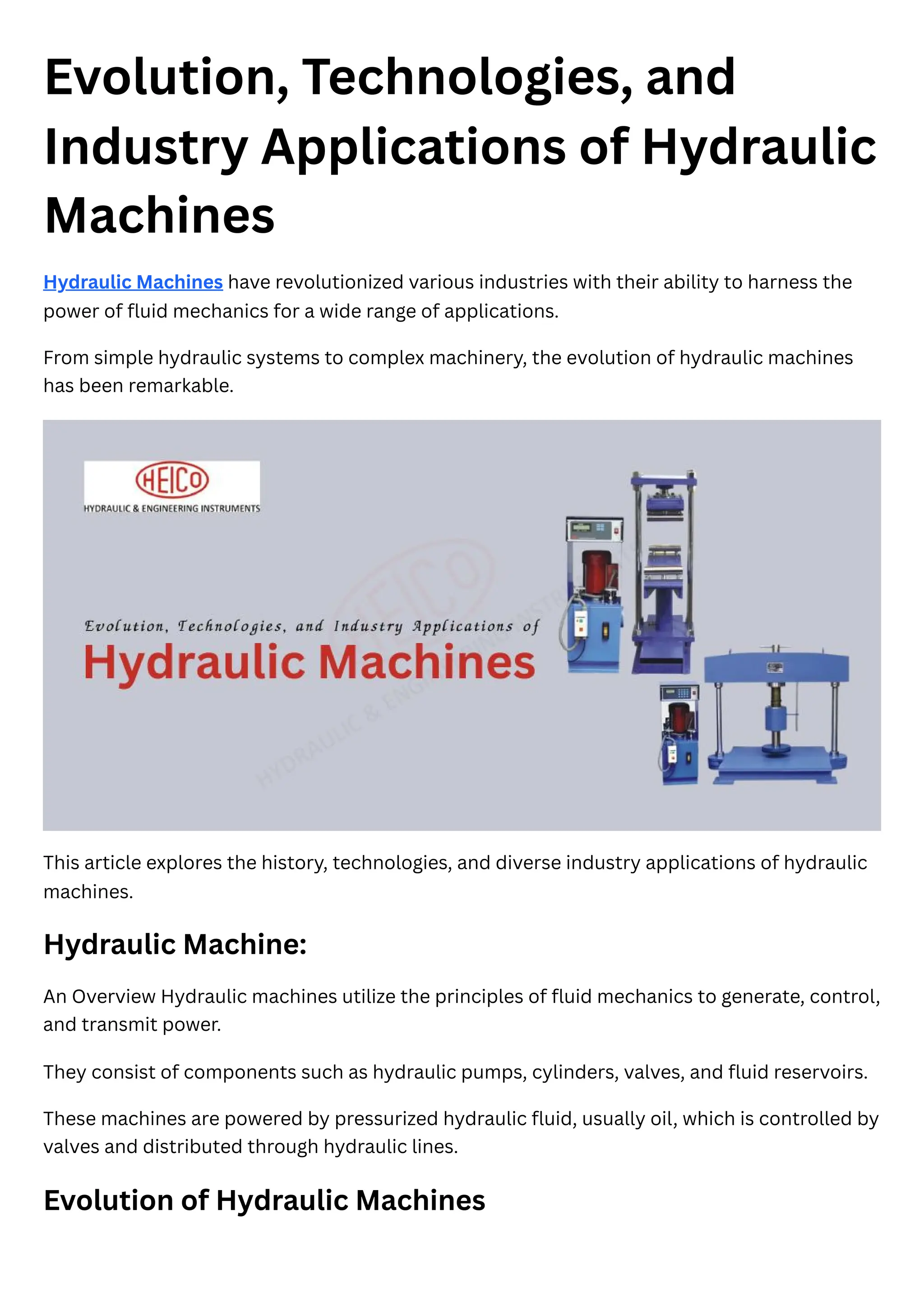 Evolution, Technologies, and Industry Applications of Hydraulic Machines.pdf | Technology ...