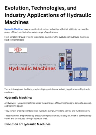 Evolution, Technologies, and Industry Applications of Hydraulic ...