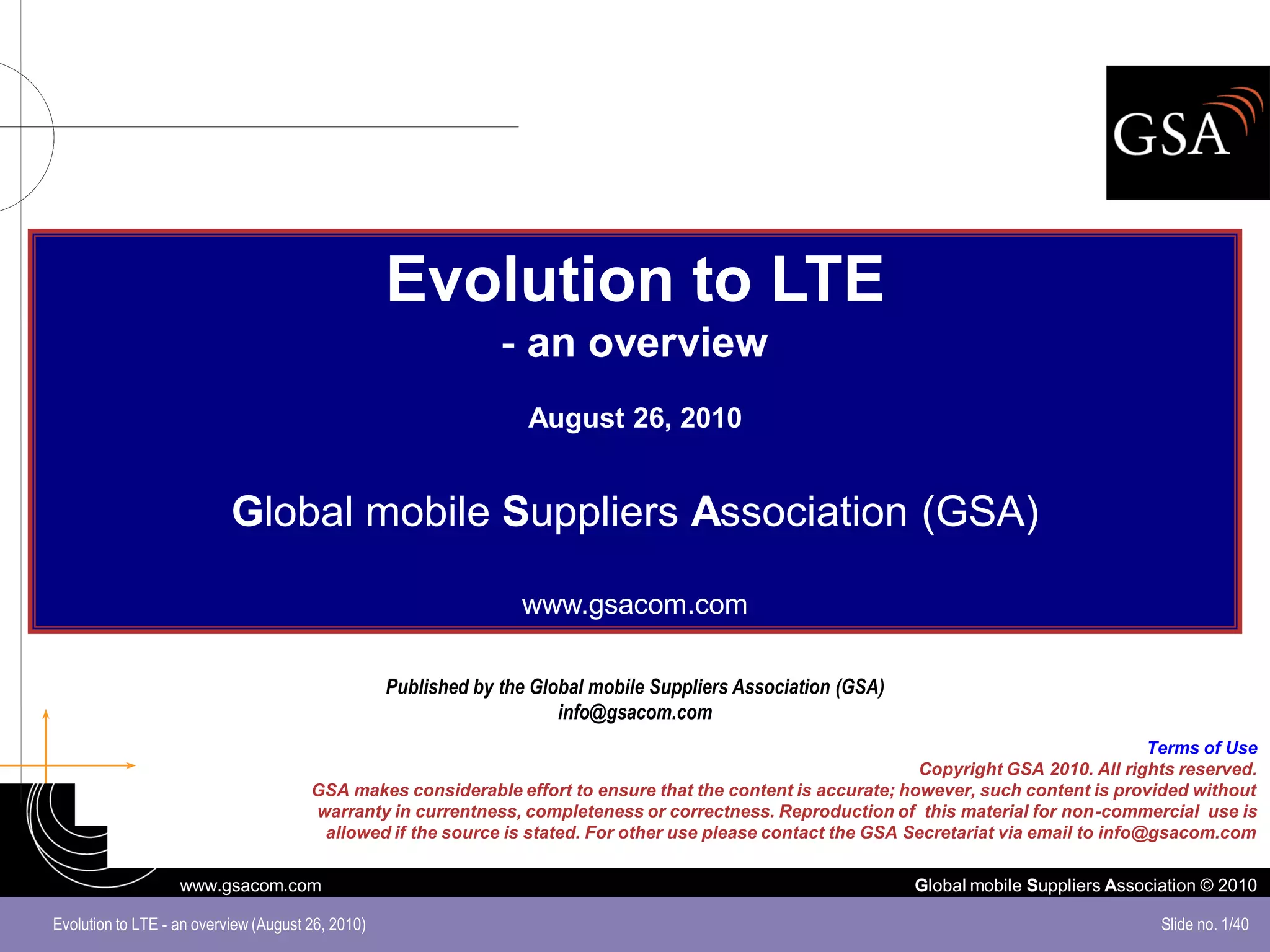 Evolution to LTE - An Overview August 2010 | PPT