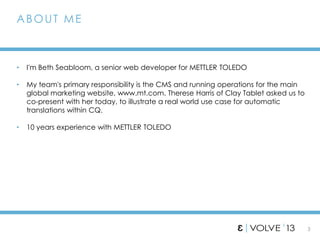 EVOLVE'13 | Customer Success Story | Mettler Toledo | Beth Seabloom | PPT
