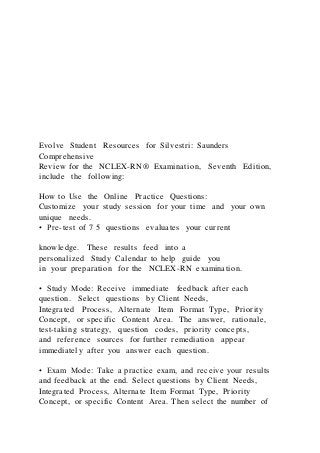 Evolve Student Resources for Silvestri Saunder | DOCX
