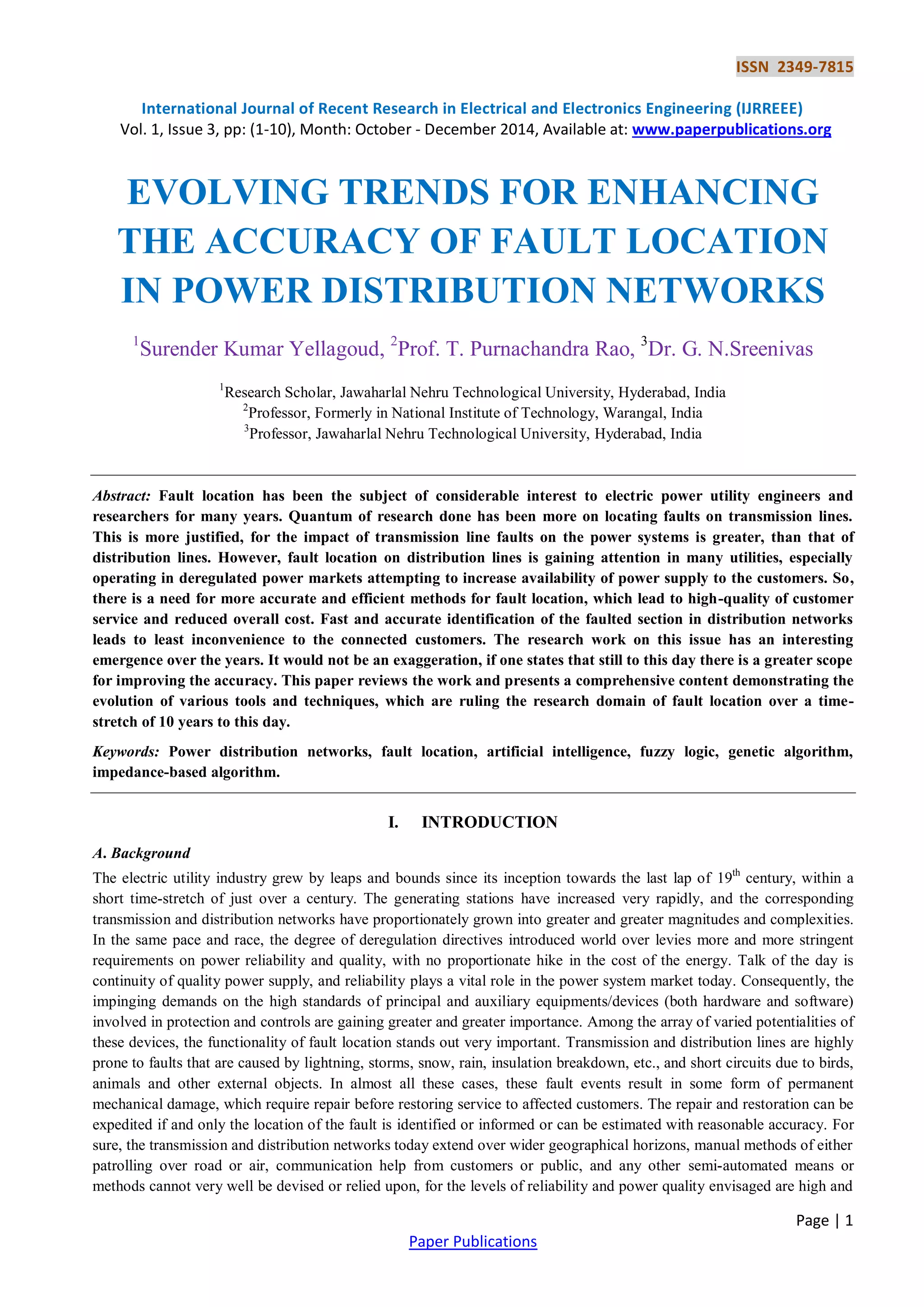 Evolving Trends For Enhancing The Accuracy Of Fault Location In Power
