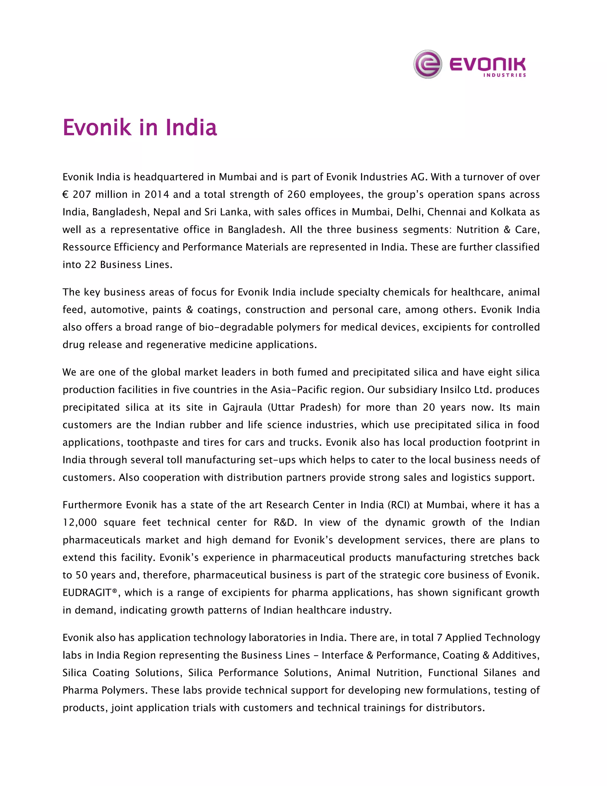Evonik in india | PDF