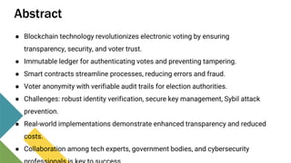 E-Voting Using Blockchain Technology for Security | PPTX