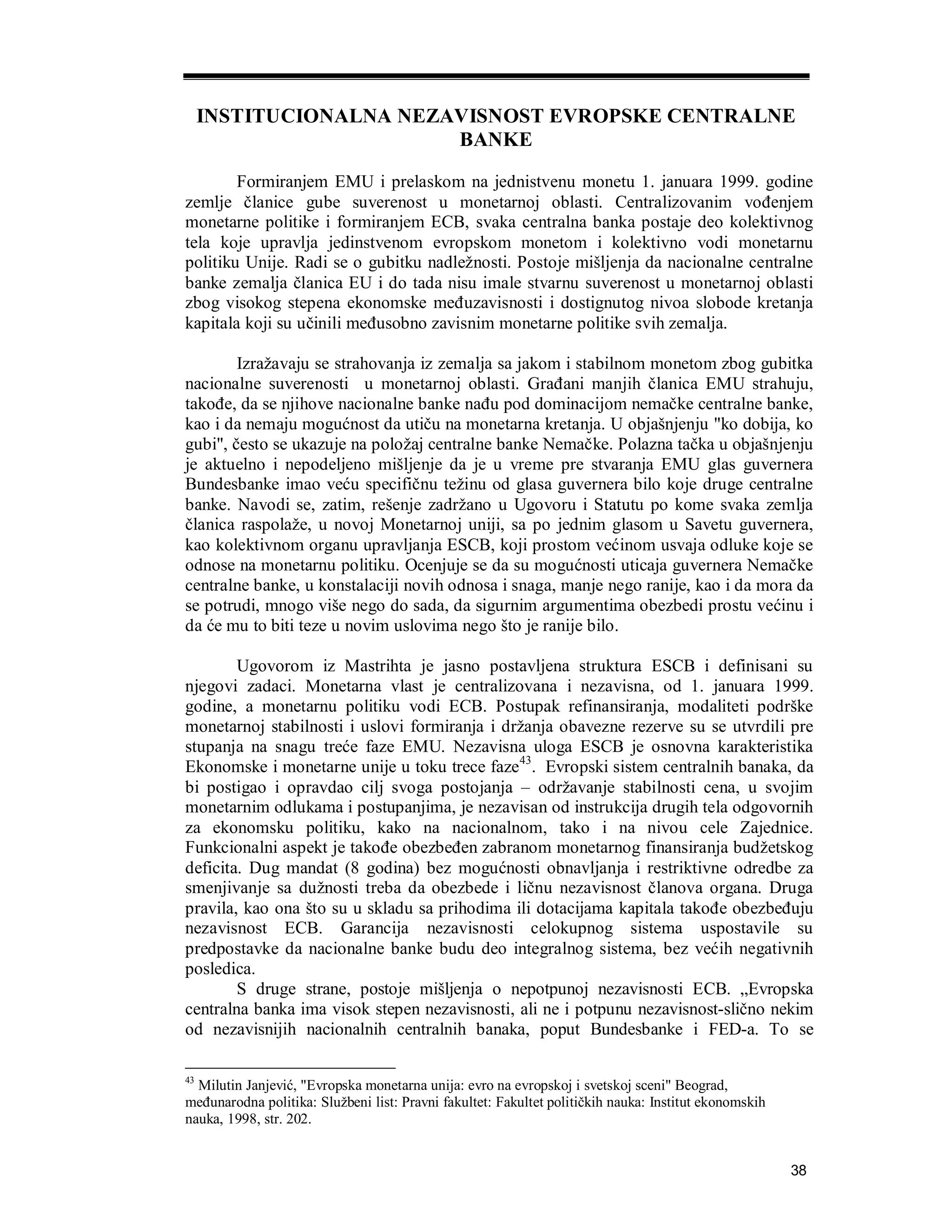 Evropski sistem centralnih banaka i evropske integracije master | PDF