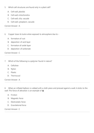 CLASS VIII SLATE SCIENCE WITH KEY | PDF