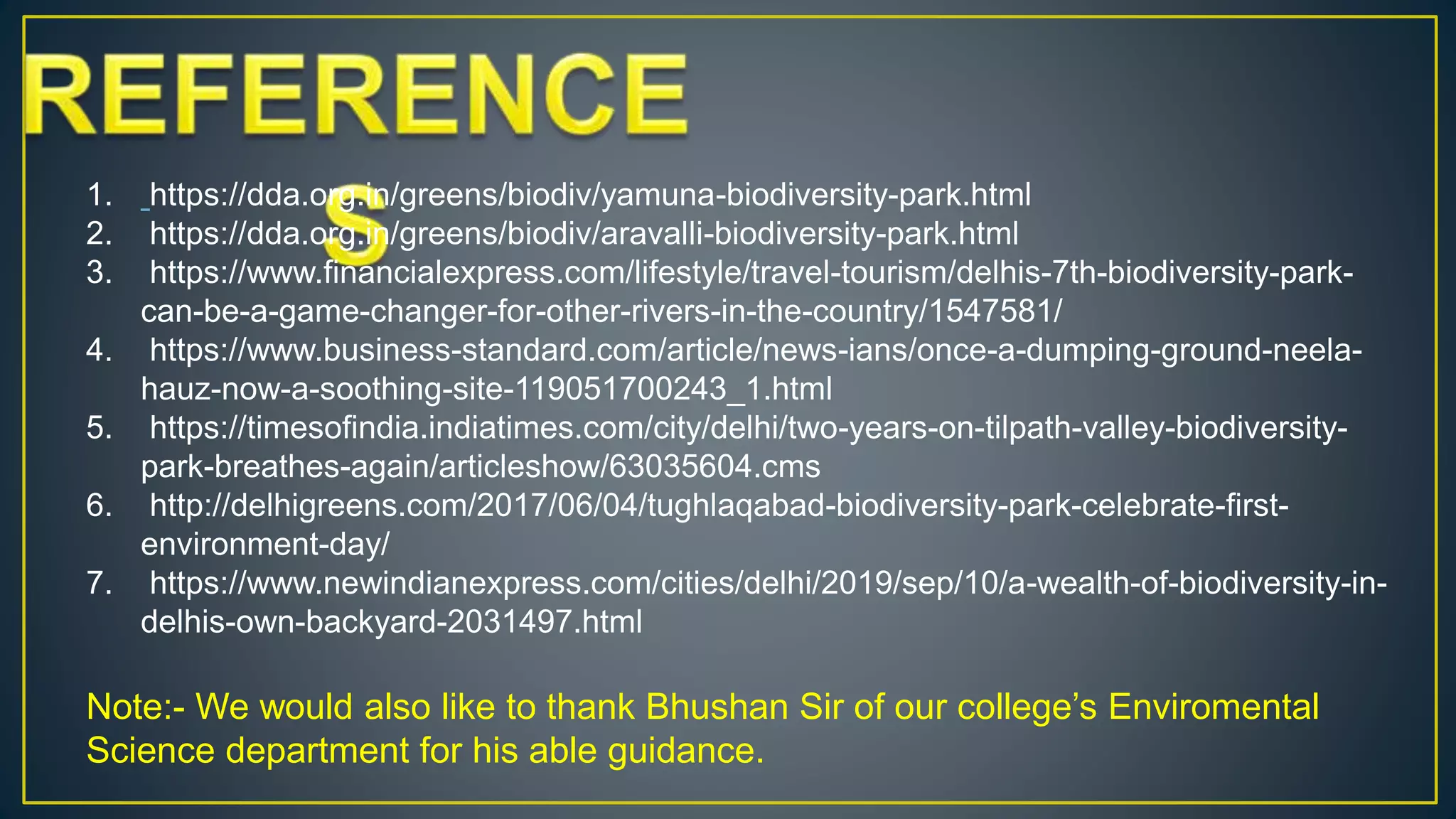 Biodiversity parks of Delhi | PPTX