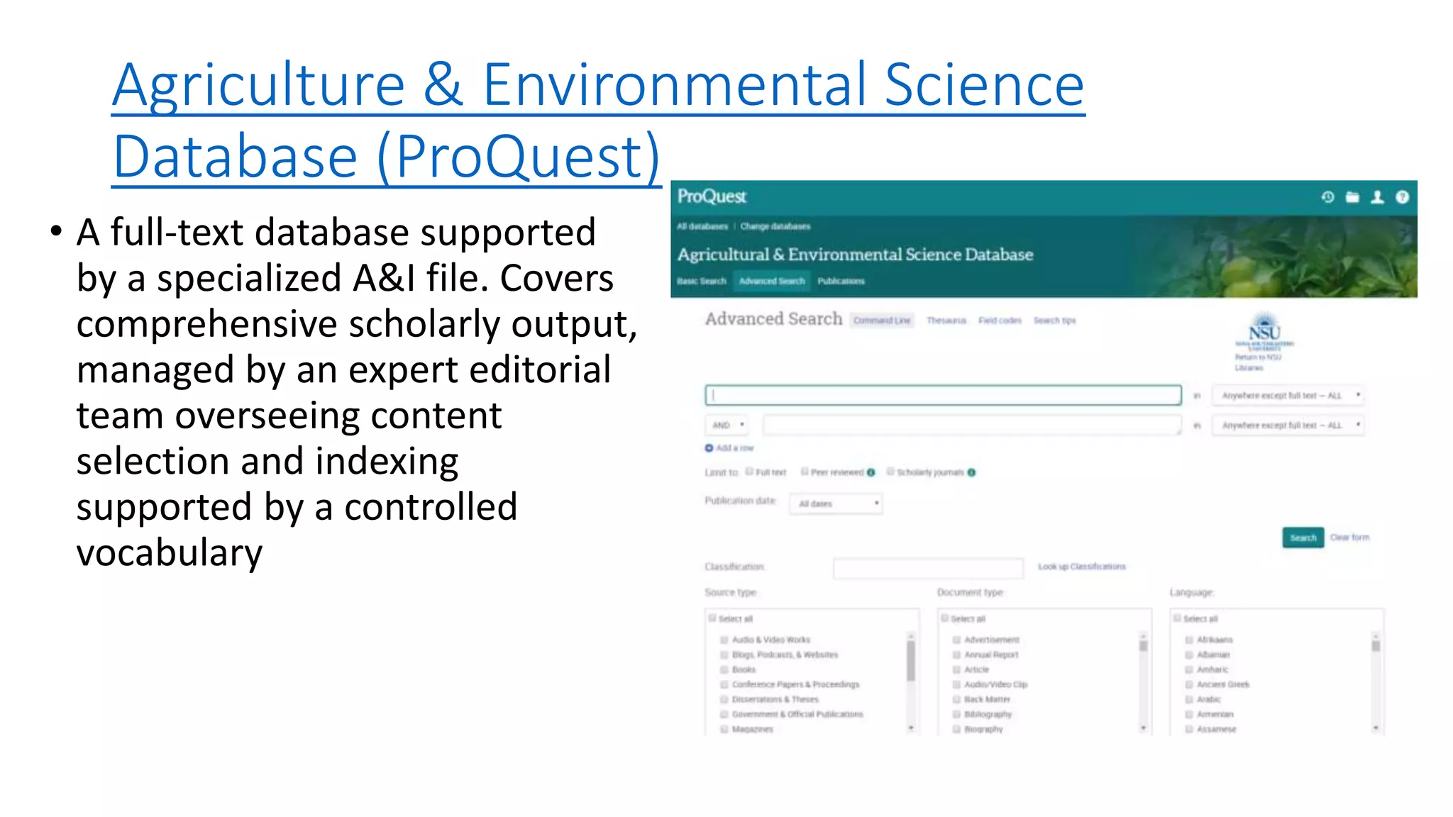 NSU Environmental Sciences Databases | PPT