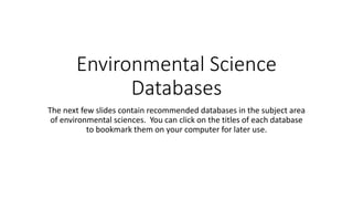NSU Environmental Sciences Databases | PPT