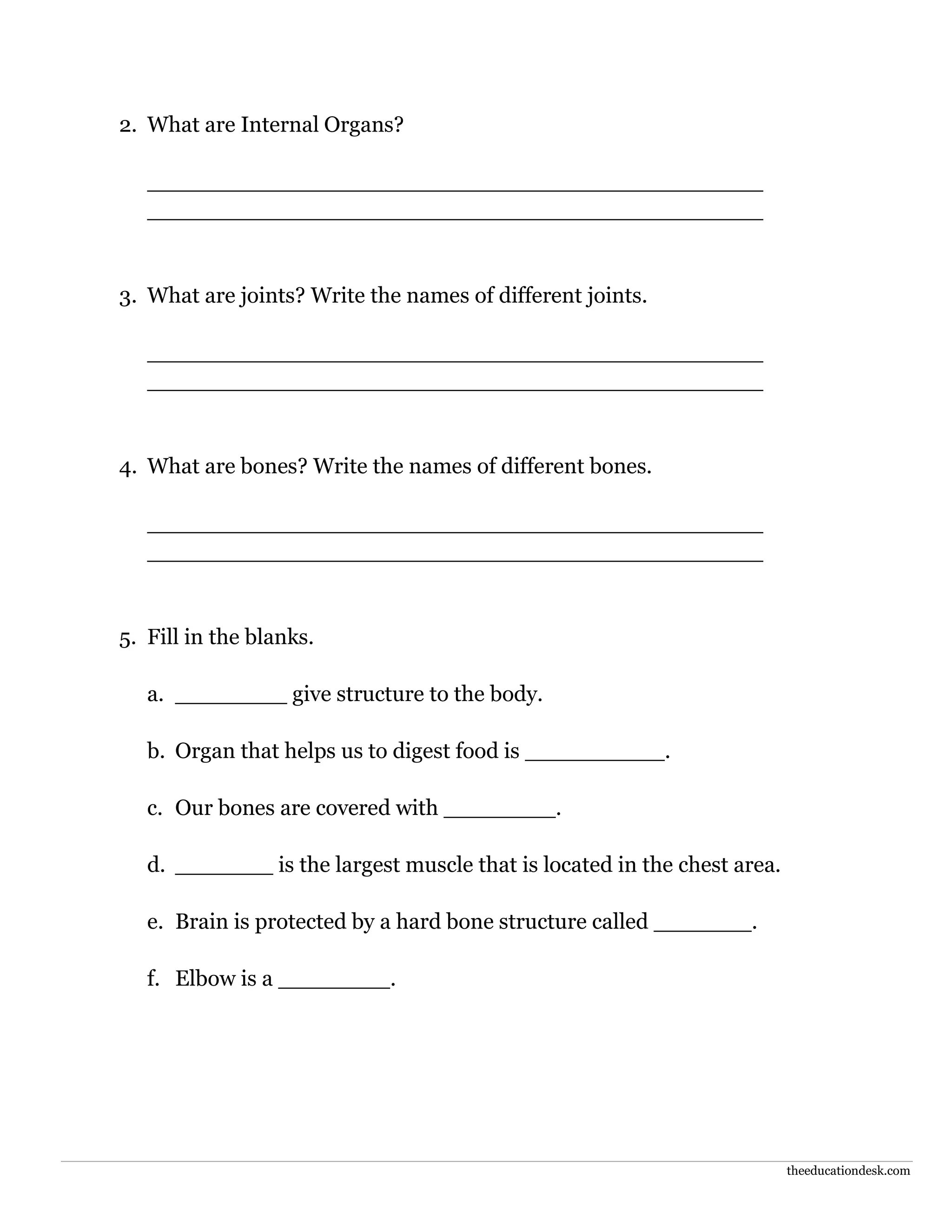 Environmental Science (EVS) : Body Parts Worksheet (Class II) | PDF