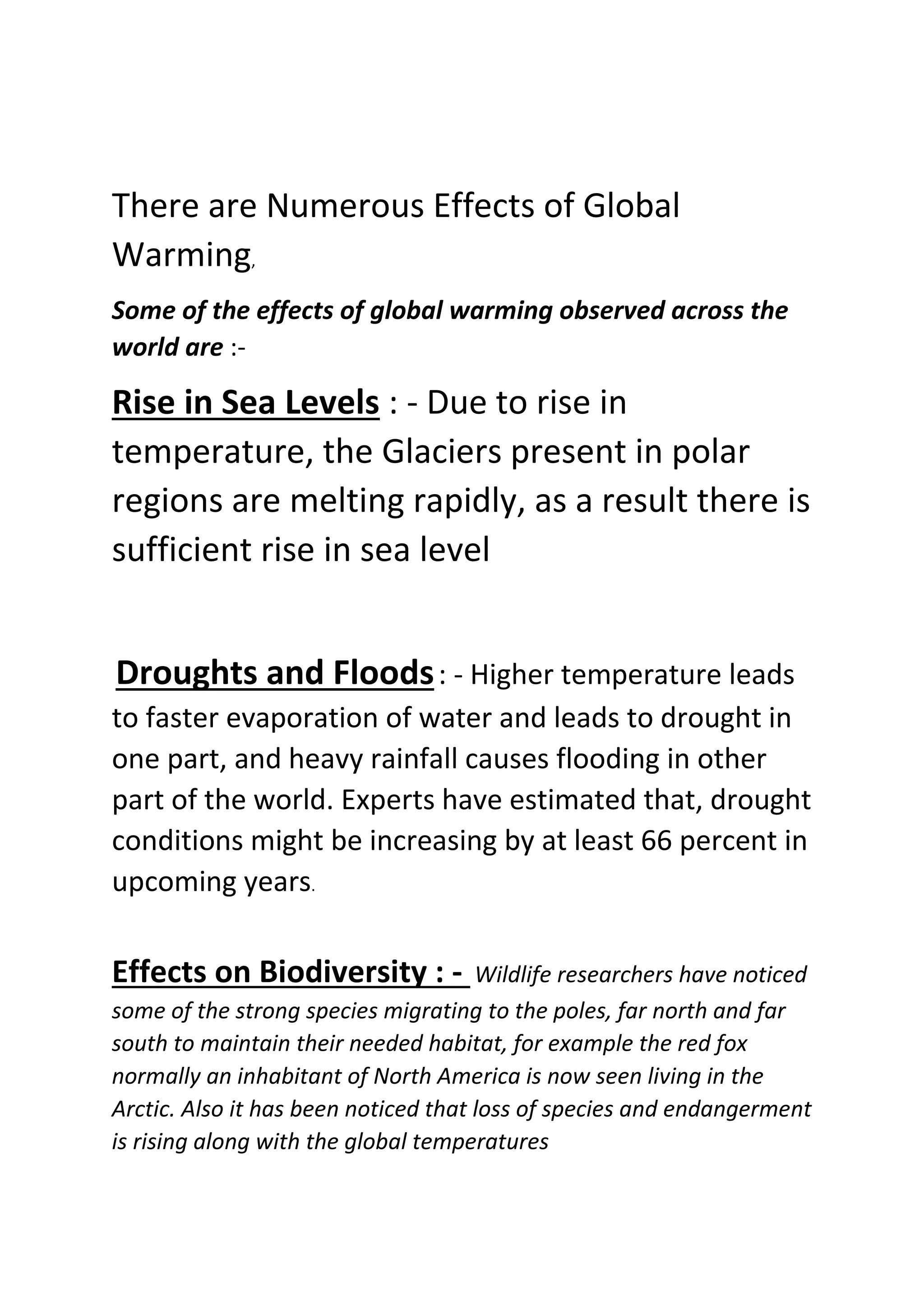 Evs project report on effect of global warming | PDF