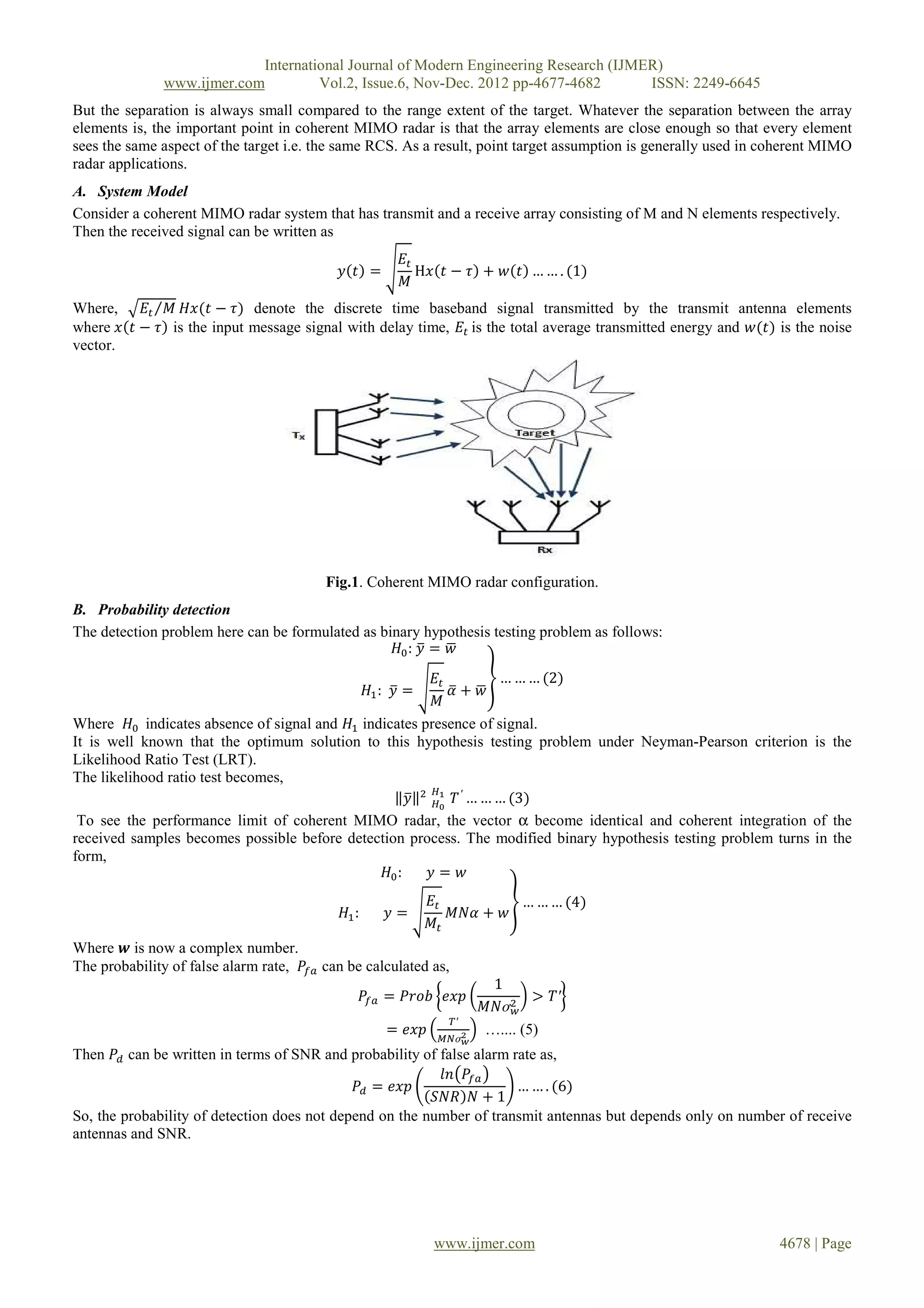 Signal Processing Algorithm of Space Time Coded Waveforms for Coherent MIMO Radar: Overview on ...