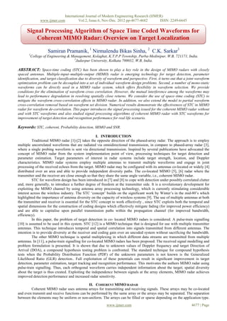 Signal Processing Algorithm of Space Time Coded Waveforms for Coherent MIMO Radar: Overview on ...