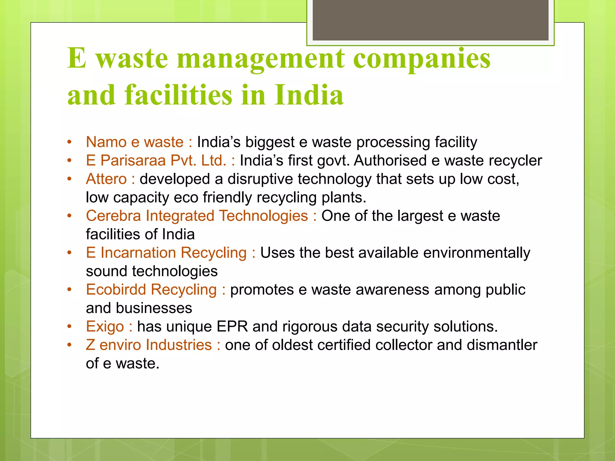 A REVIEW TO E WASTE : ENVIRONMENTAL HAZARDS & CURRENT MANAGEMENT | PPTX