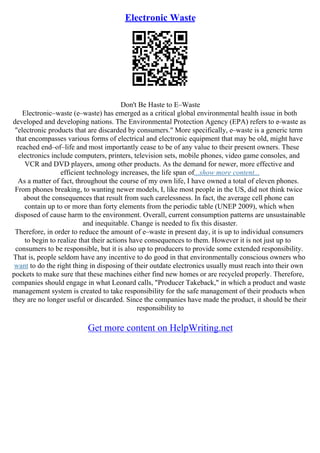 E Waste Essay | PDF