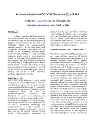 Environment impacts and e- WASTE Management @ KERALA | PDF