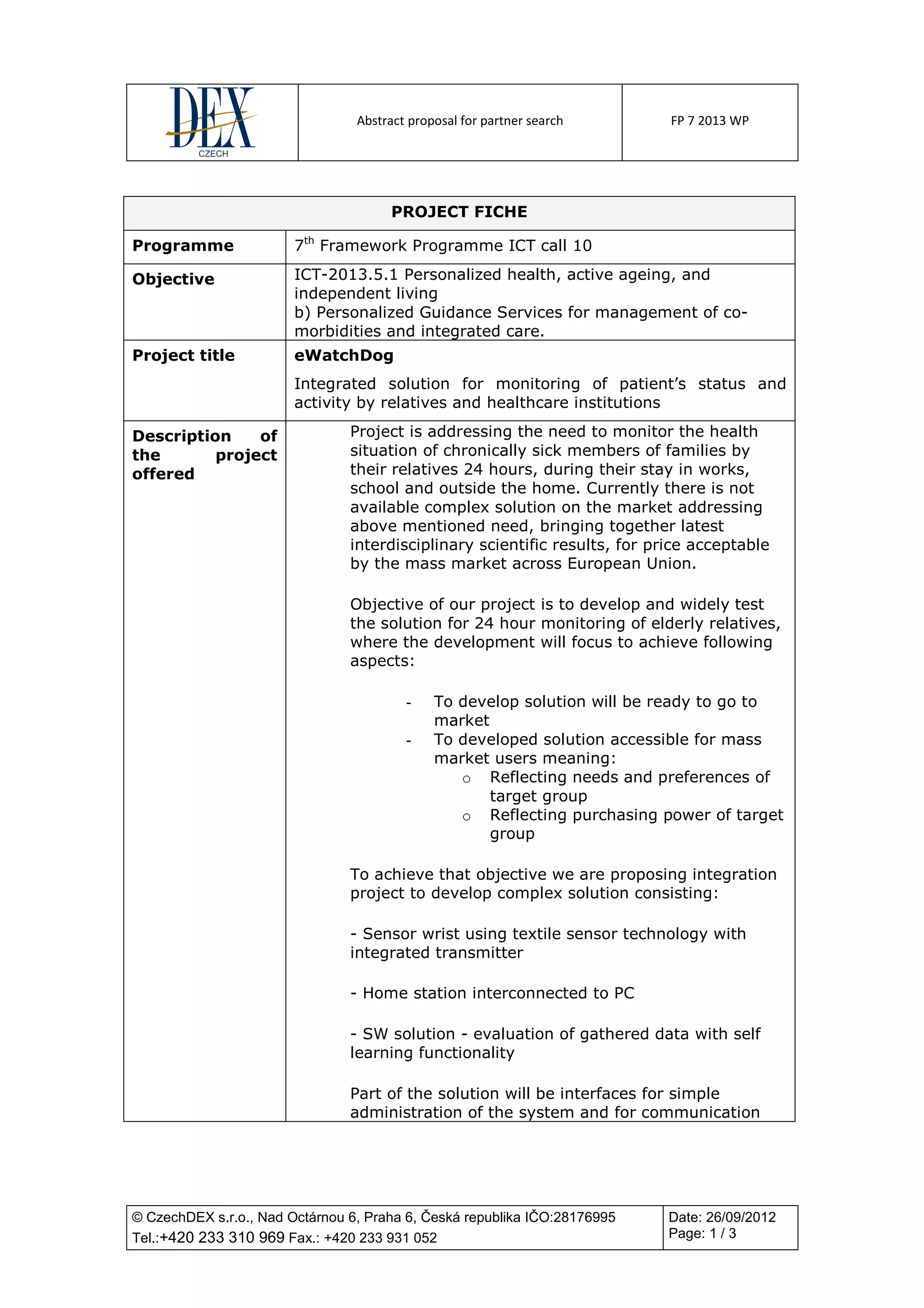 E Watch Dog Project Fiche Ict10call | PDF | Internet of Things | Internet