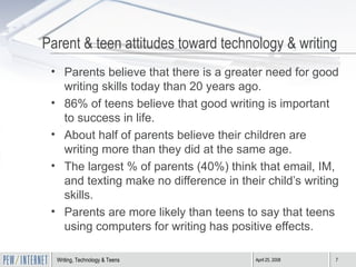 Writing, Technology & Teens: The Findings of the Pew Internet Project ...