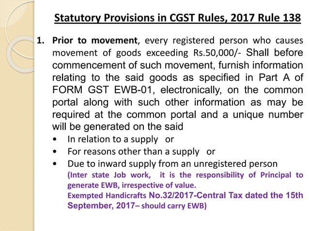 STATUTORY PROVISIONS FOR ELECTRONIC WAY BILL | PPT