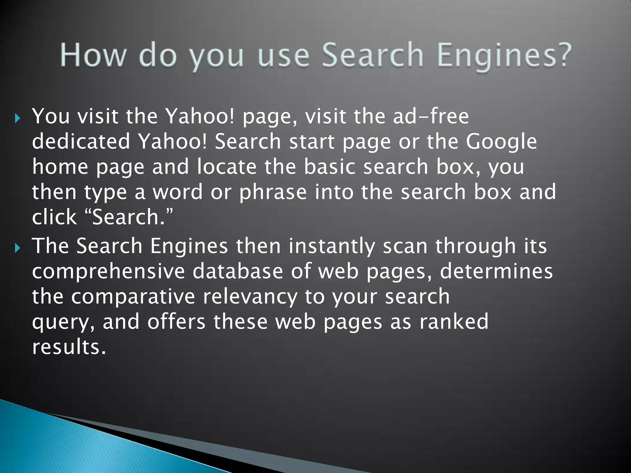 Search Engines Presentation | PPTX | Search | Internet