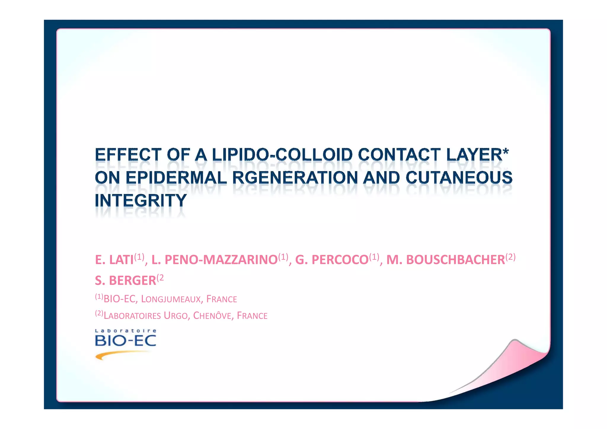 EWMA 2014 - EP416 EFFECT OF A CONTACT LAYER WITH TLC ON EPIDERMAL ...