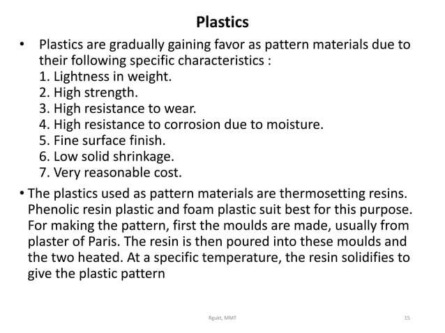 casting- Pattern types, pattern materials | PPT