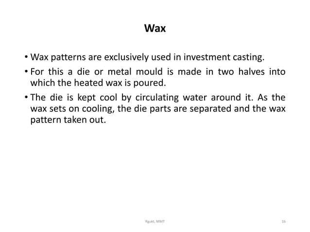 casting- Pattern types, pattern materials | PPT