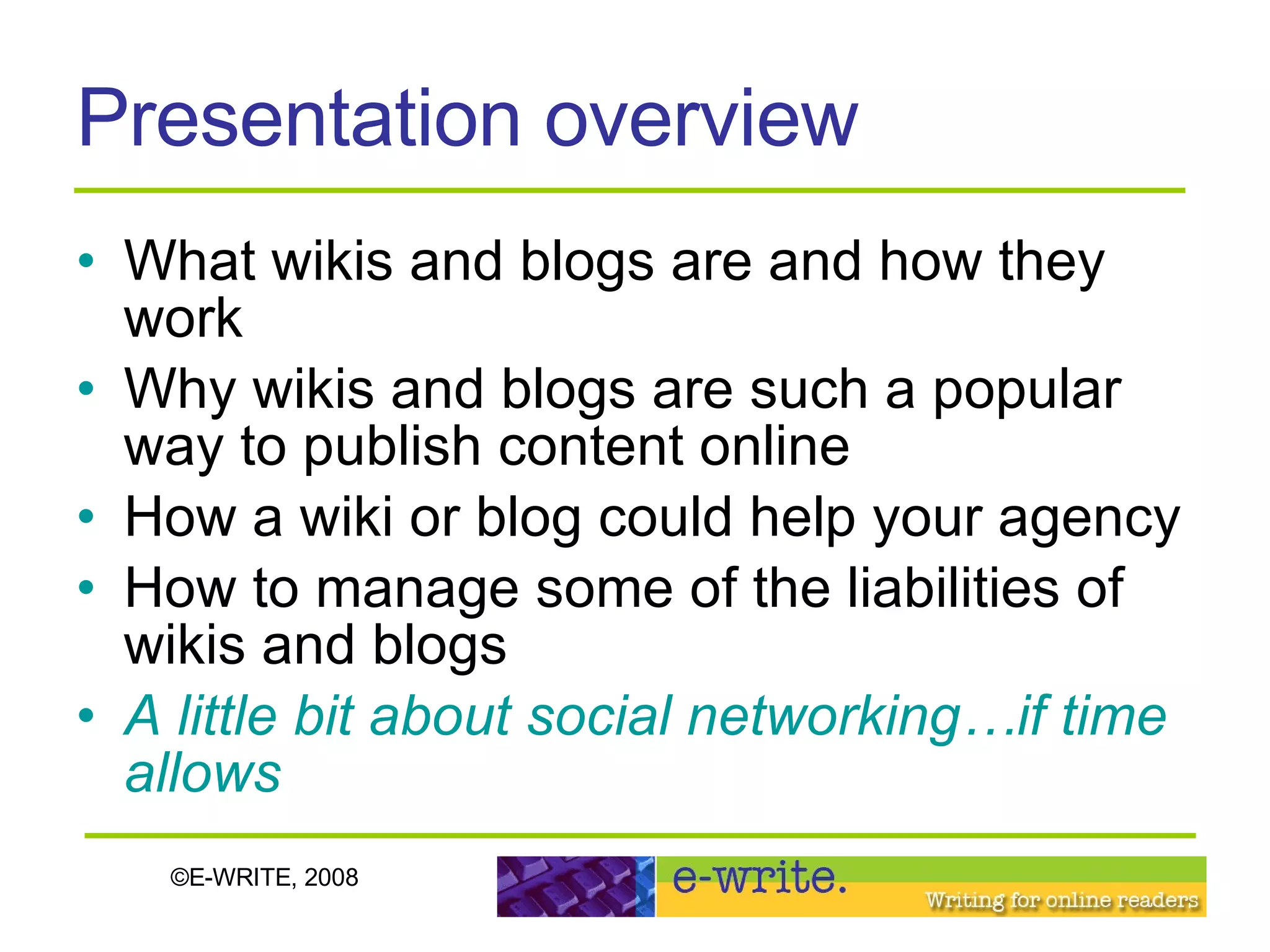 Wikis and Blogs: When, Why, and How to Use Them | PPT