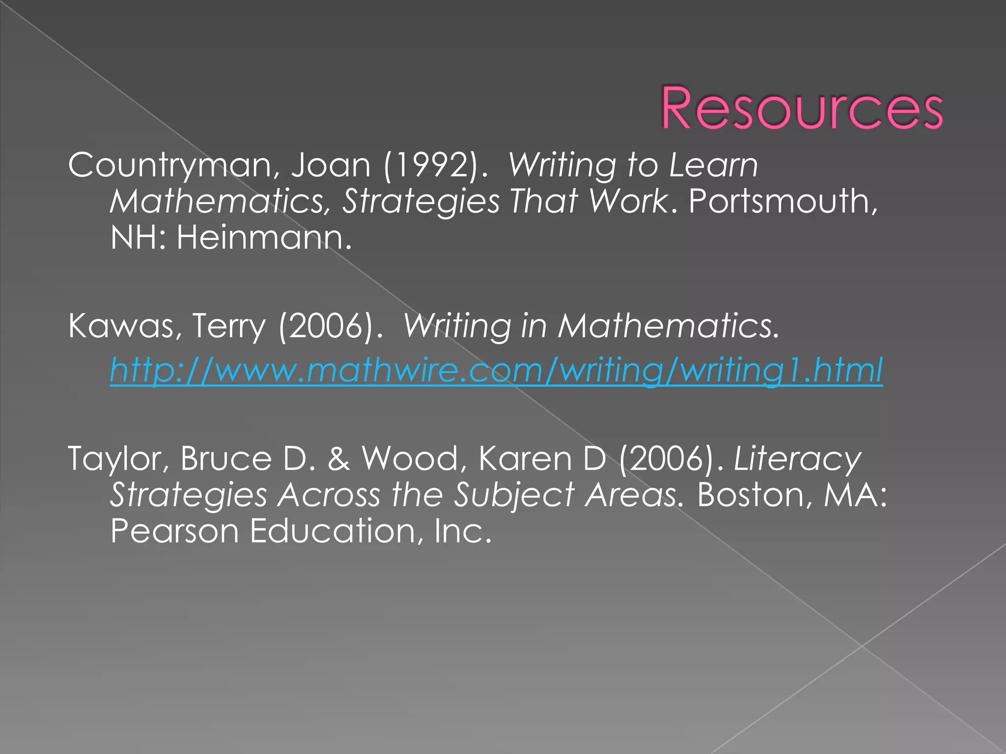 Writing In The Mathematics Classroom | PPT