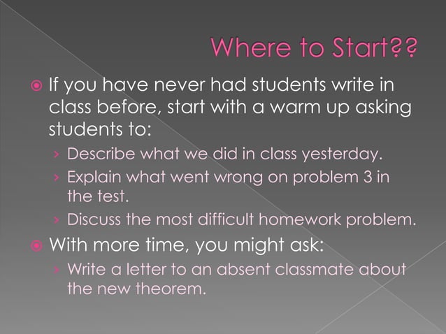 Writing In The Mathematics Classroom | PPT